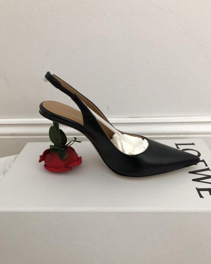 Black Rose Heel 100 Slingback Rose Leather pumps - Rose Pumps (China ...