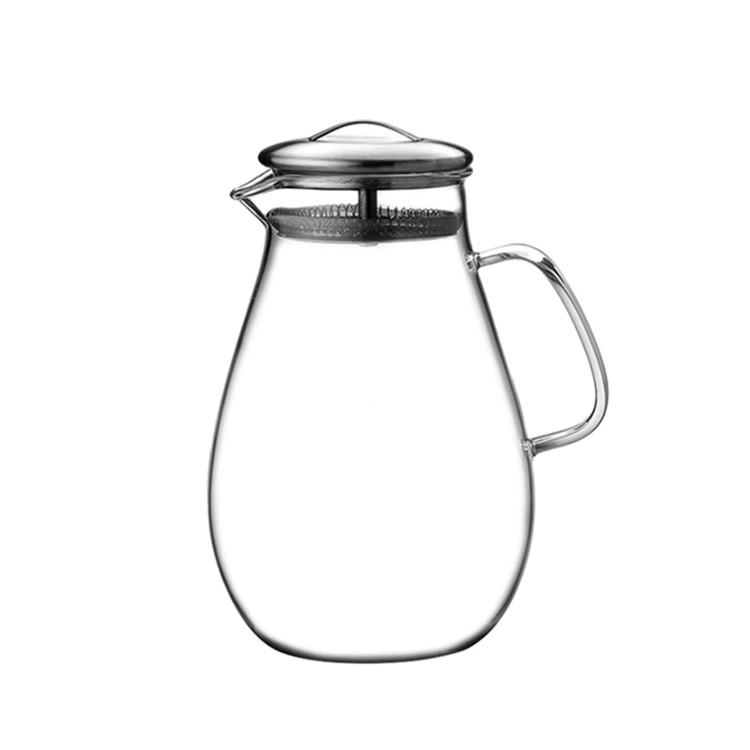 2L round glass pitcher with stainless steel lid custom water carafe ...