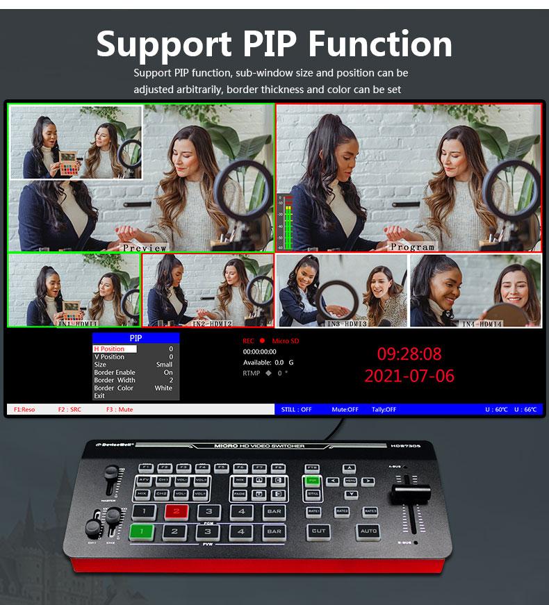 DeviceWell HDS7305 5-CH Stream Record T-bar HD Studio Video Switcher ...