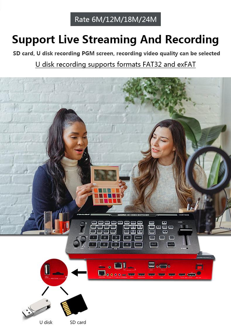 DeviceWell HDS7305 5-CH Stream Record T-bar HD Studio Video Switcher ...