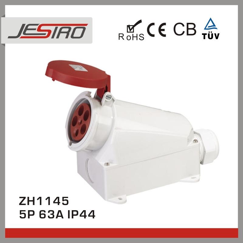 waterproof 5 pins 400V 63A IP44 Industrial waterproof wall mount socket ...