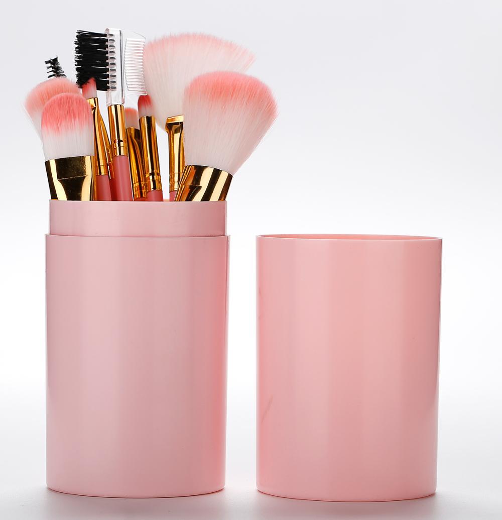Professional cosmetic brushes 12pcs pink makeup brush set with brush ...