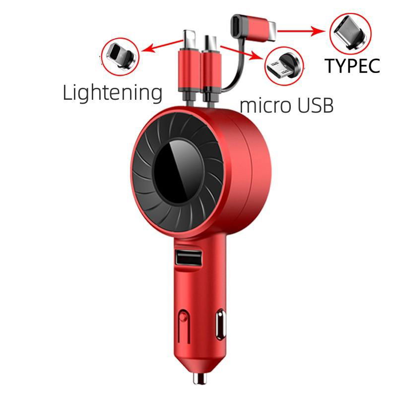 3 in 1 Multiple 3.6A Fast Retractable Phone Car Charger with Dual USB ...