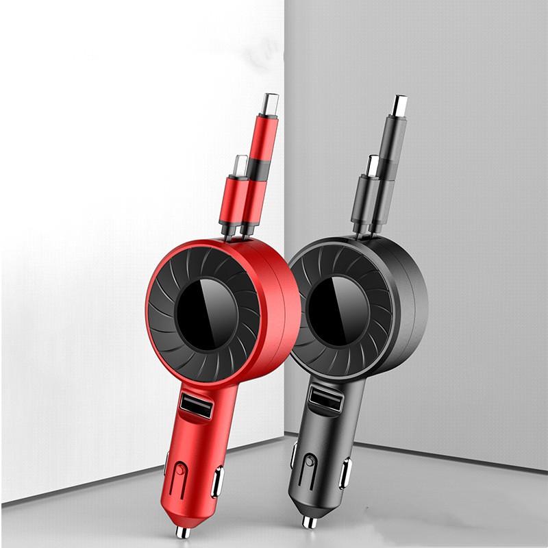 3 in 1 Multiple 3.6A Fast Retractable Phone Car Charger with Dual USB ...
