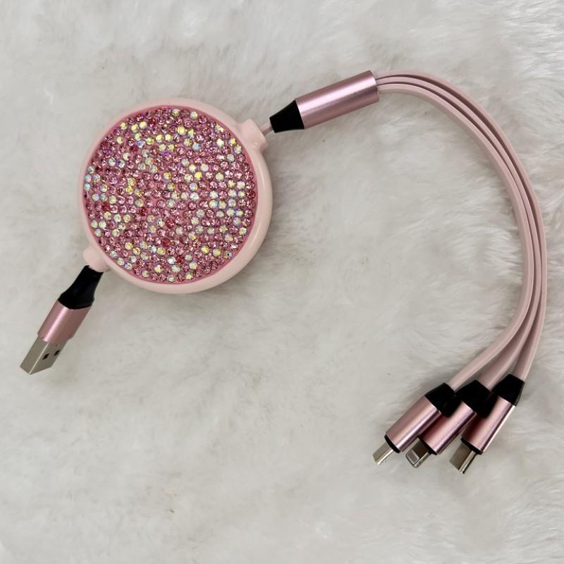 Retractable 3 in 1 Cute Bling Fast Charge Multi ports USB Charger Cable ...