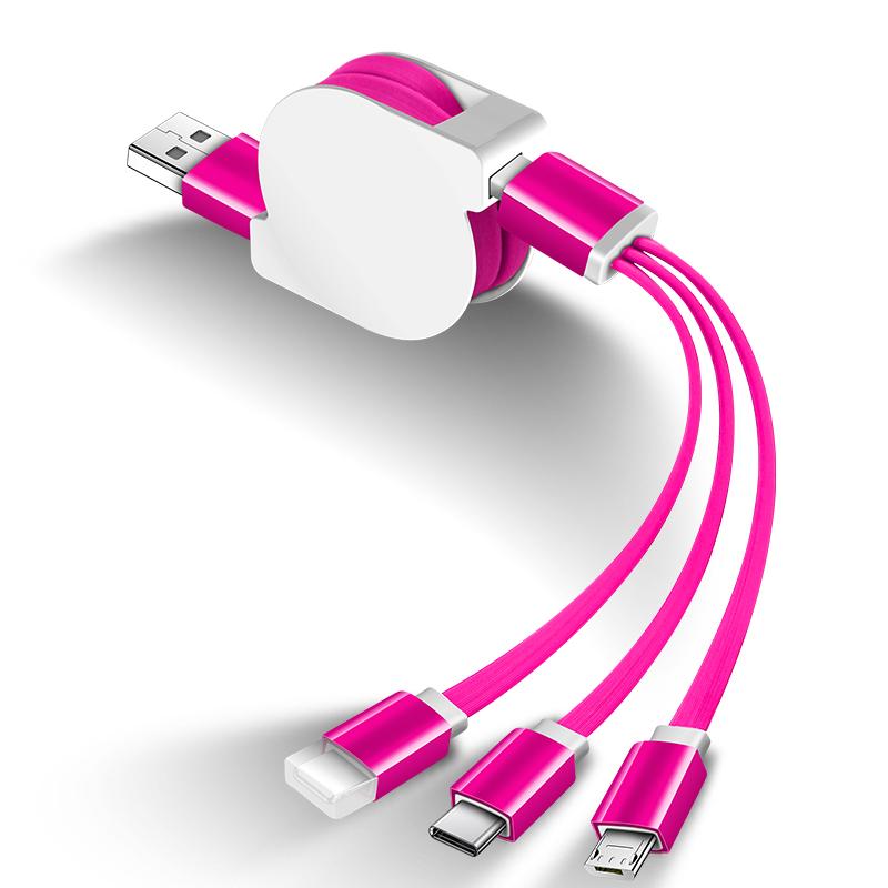 White shell stretch line New 3 In 1 Retractable Type-c Data Cables ...