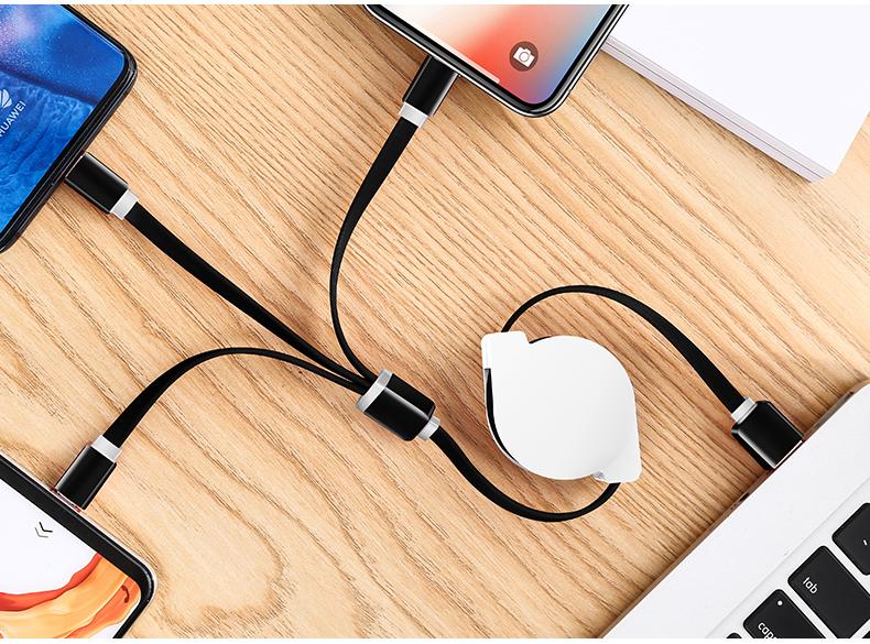 White shell stretch line New 3 In 1 Retractable Type-c Data Cables ...
