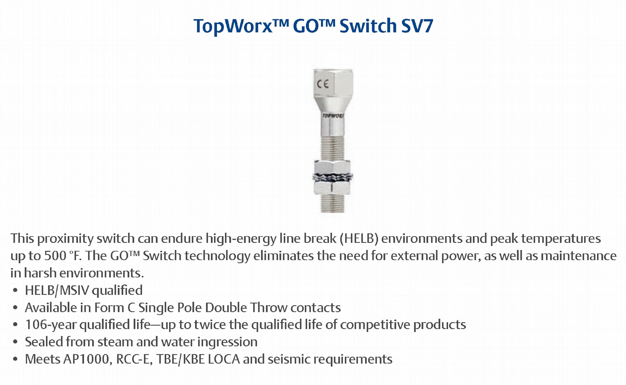 Emerson proximity switch TopWorx™ GO™ Switch Model SV7 Nuclear (China ...
