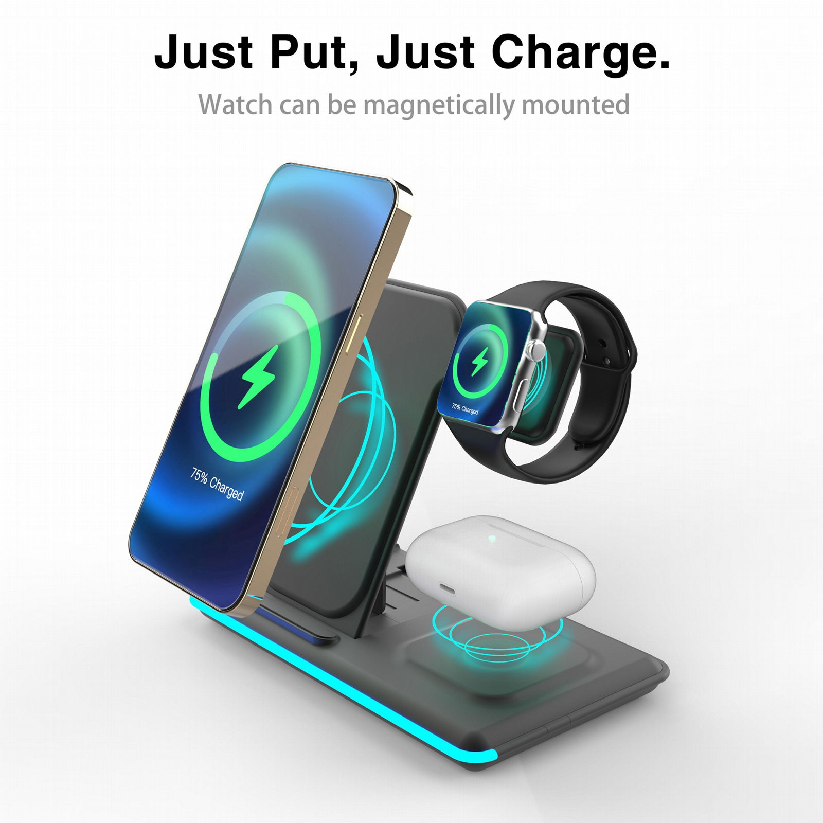 3 in 1 23w Fast Charge Wireless Charger Stand holder Qi Wireless ...
