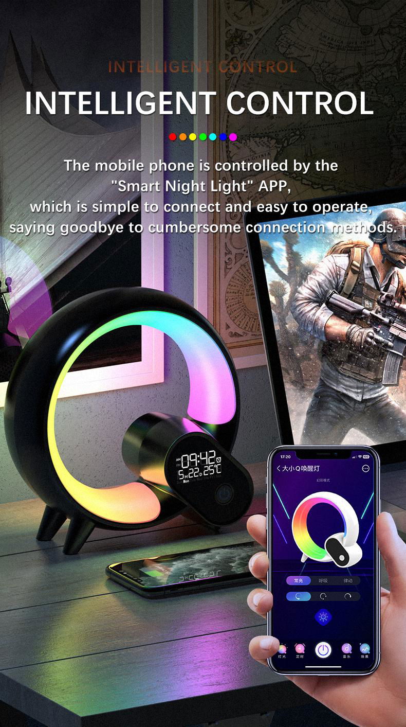 Smart Q-shape LED Bluetooth Speaker Alarm Clock RGB Colorful Night ...