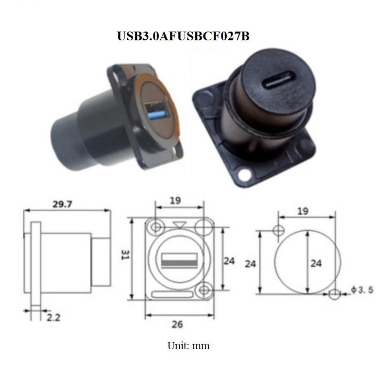 Zinc alloy d type chassis panel screw mount usb c type c connector ...
