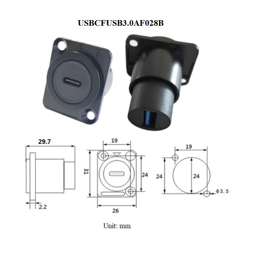 Zinc alloy d type chassis panel screw mount usb c type c connector ...