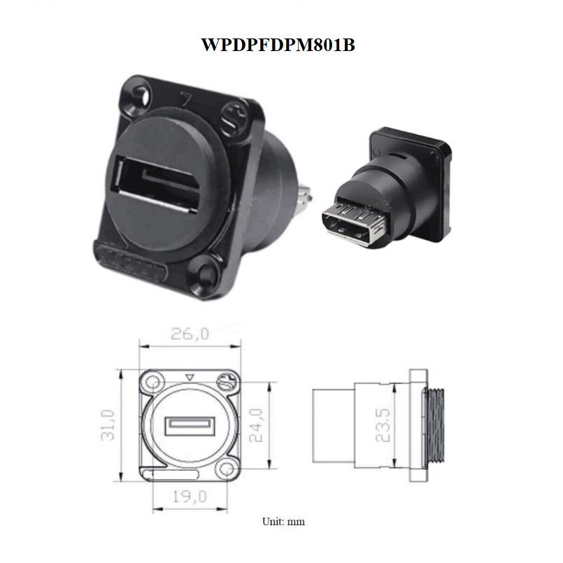 防水矩形d type面板螺絲安裝display port DP1.2母轉公接頭連接器插座模塊 - 广东省 - 生產商 - D Type接頭模