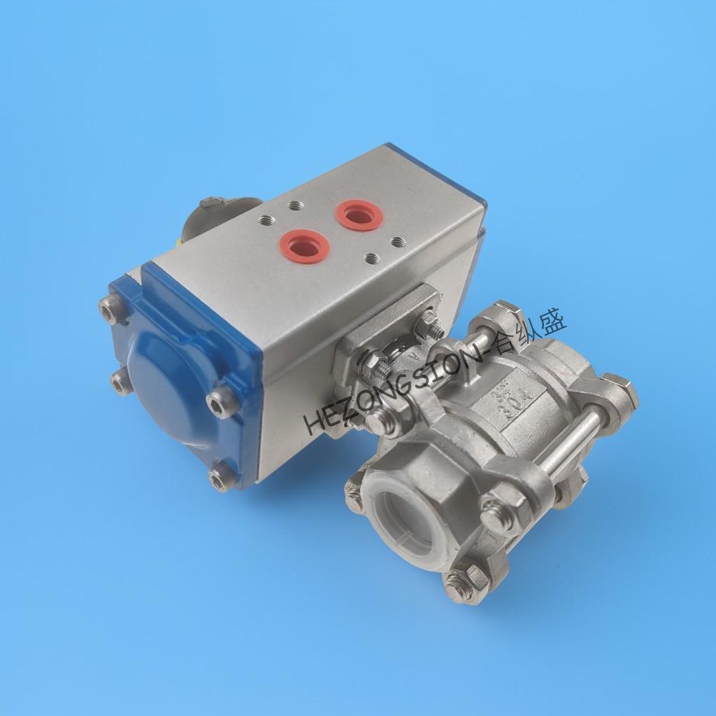 Mini pneumatic ball valve with AT32/AT40 actuator SS304 three-piece ball valve - H/MQ611F-16P ...