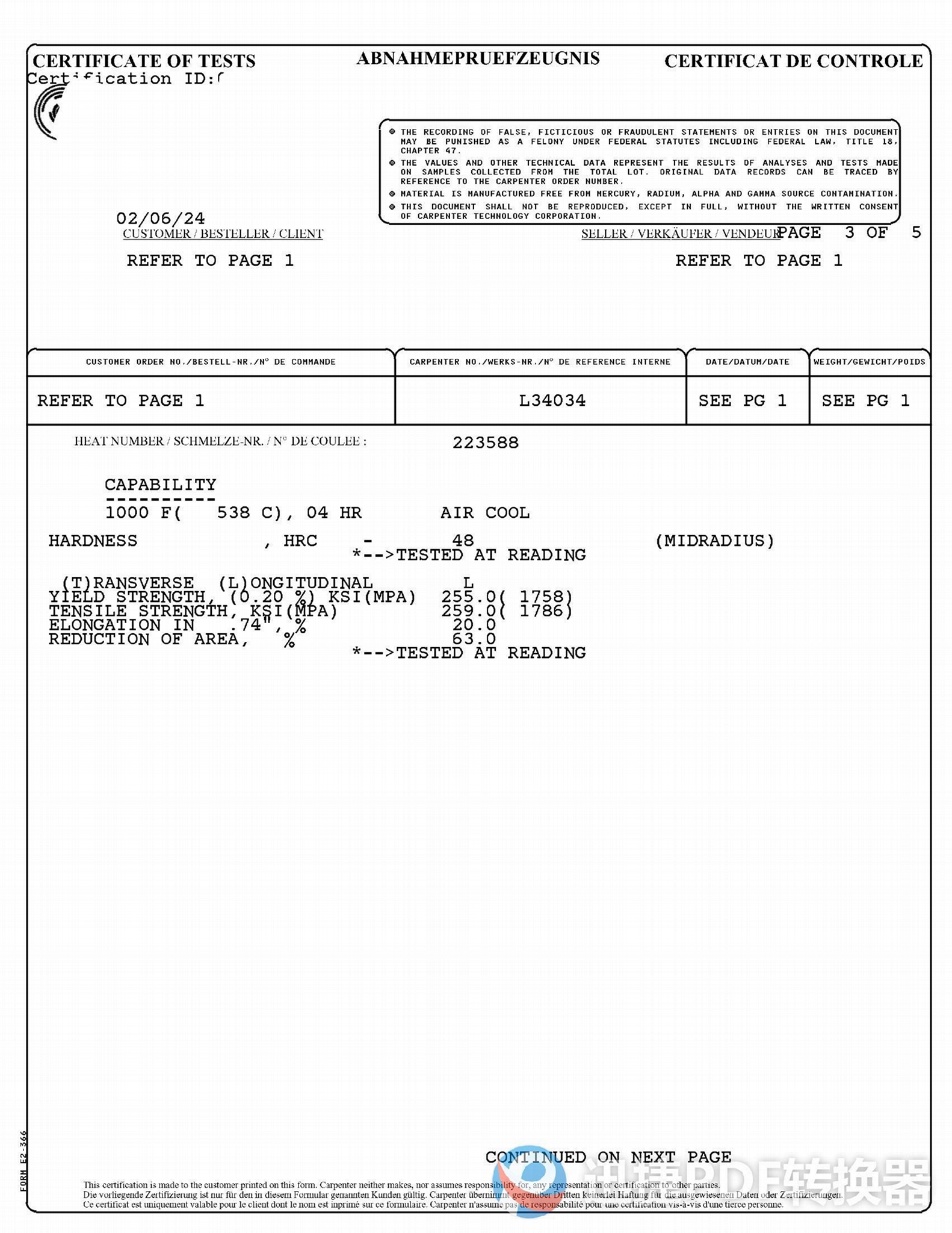 CarTech Custom 465 stainless Φ4.76mm, medical standard - China