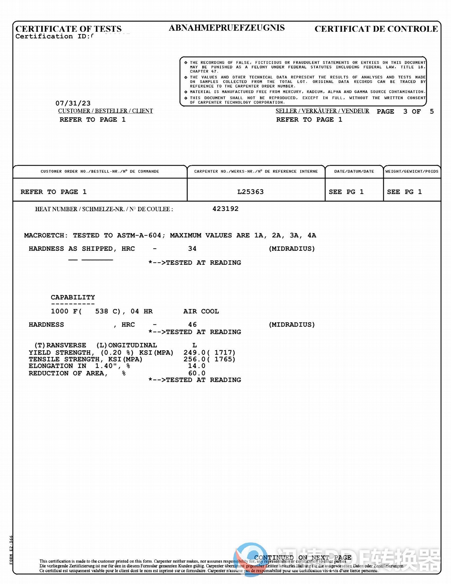 CarTech Custom 465 stainless Φ12.7mm, medical standard - China