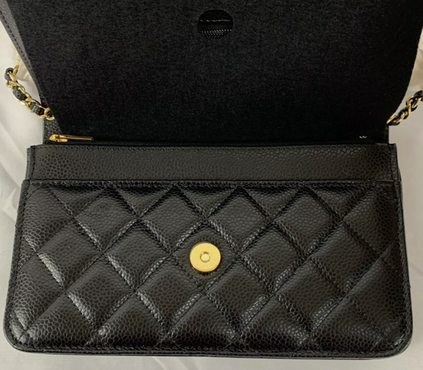 Ladies designer Handbag CC Logo Small Classic Flap Black Cavier ...