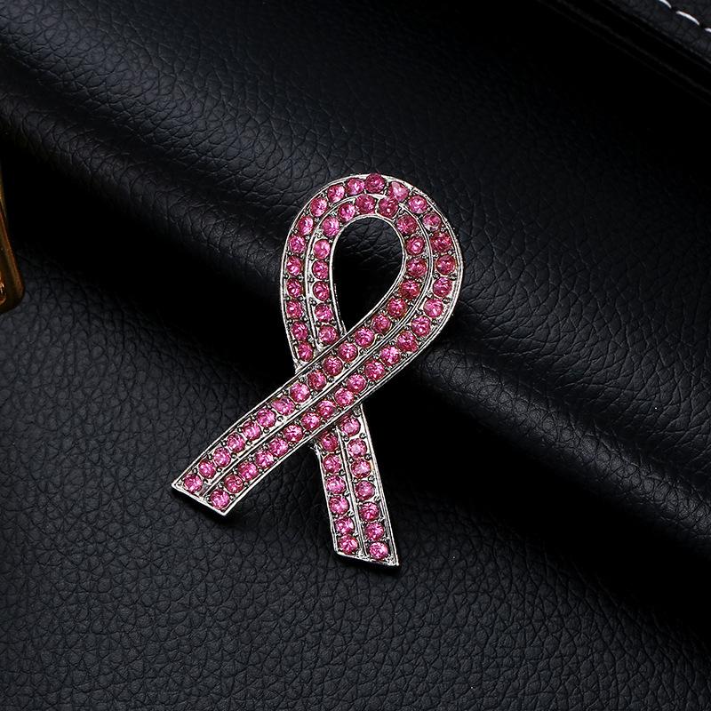 Pink Full Rhinestone Ribbon Breast Cancer Awareness Lapel Brooch and ...