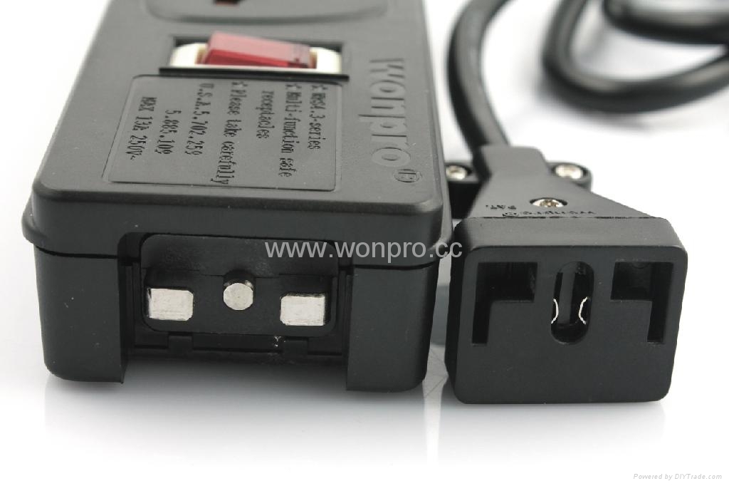 3 gang Universal socket extension Power strip - WES4.3-E116-BK - Wonpro ...