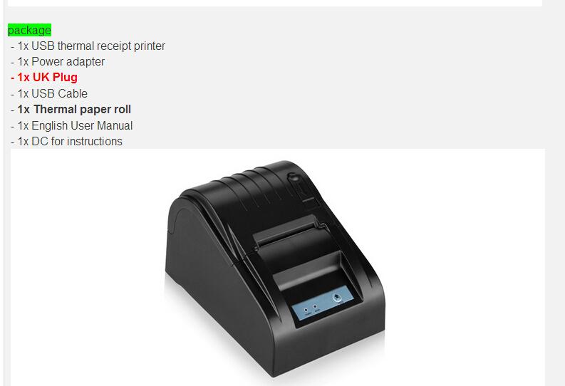 POS-5890T 58mm usb port thermal receipt printer mini receipt printer ...