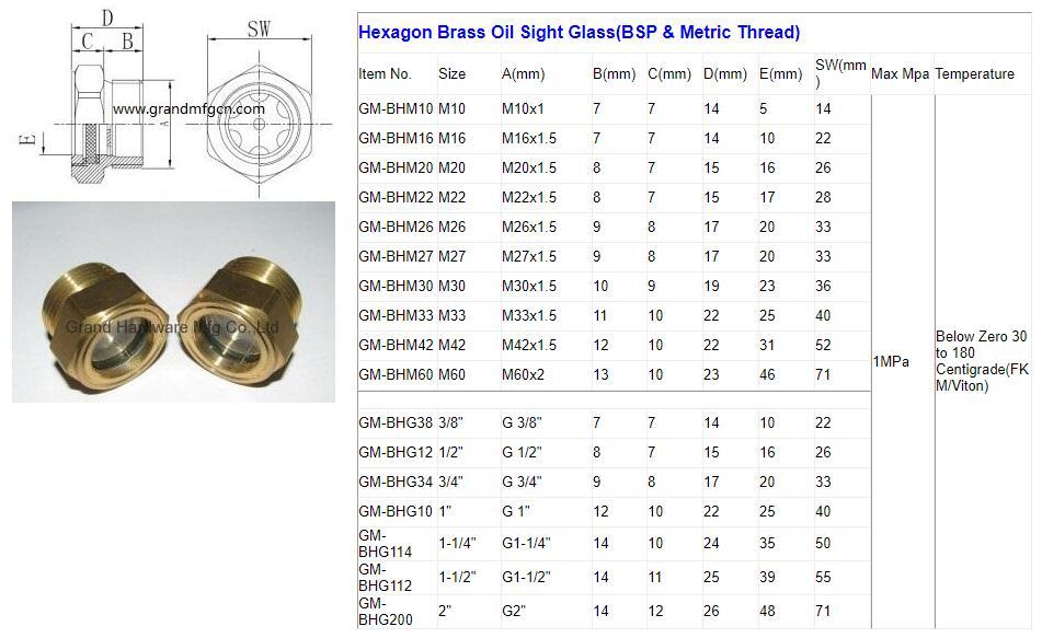 hydraulic Oil Tank oil level sight gauge glass M42x1.5 - GM-CBM42 ...