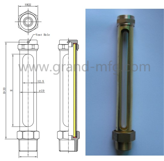 Elbow Brass tubular Oil level gauge with glass tube(L Type) Ölschauglas ...
