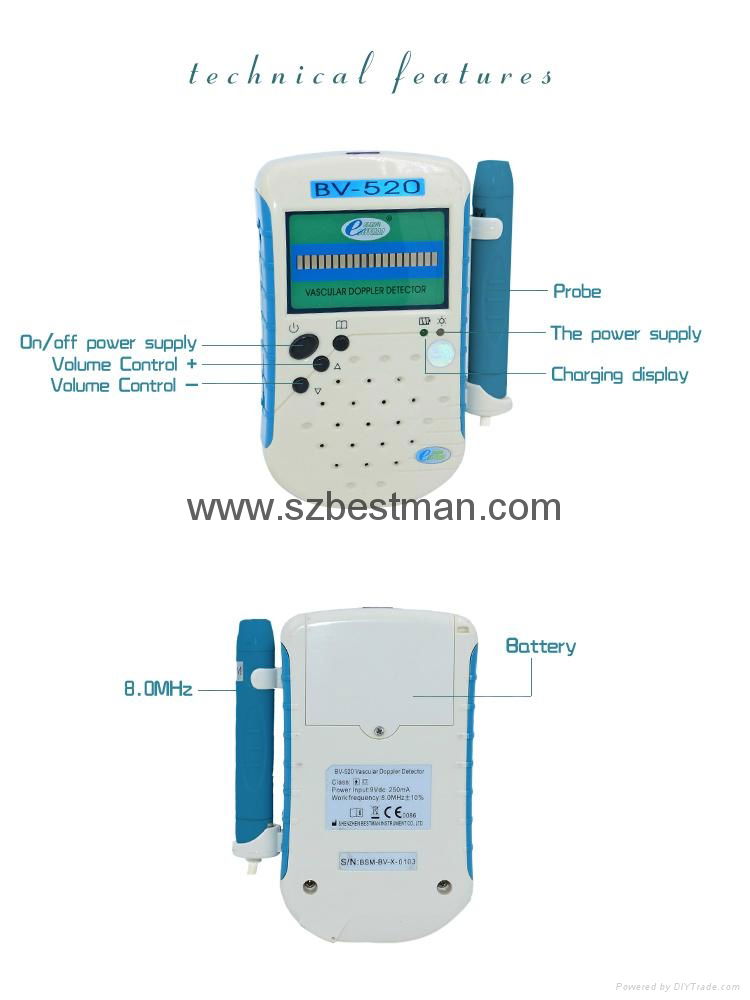 8Mhz Pencil Probe Doppler Vascular Blood Flow Rate Detector Arterial ...