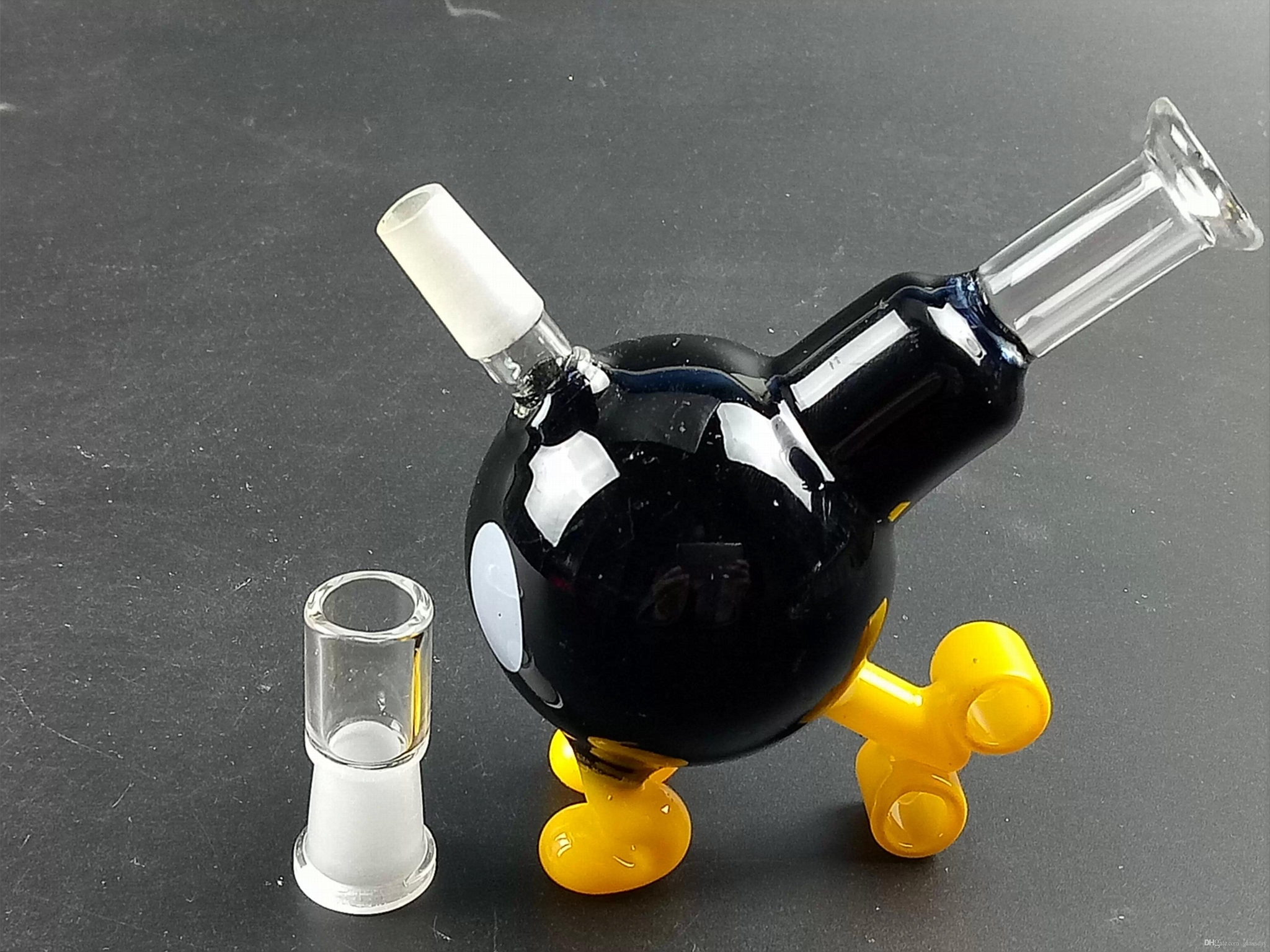 Mini Cute Black Beaker Glass Bong Hookahs Yellow Holder 10CM water pipe ...