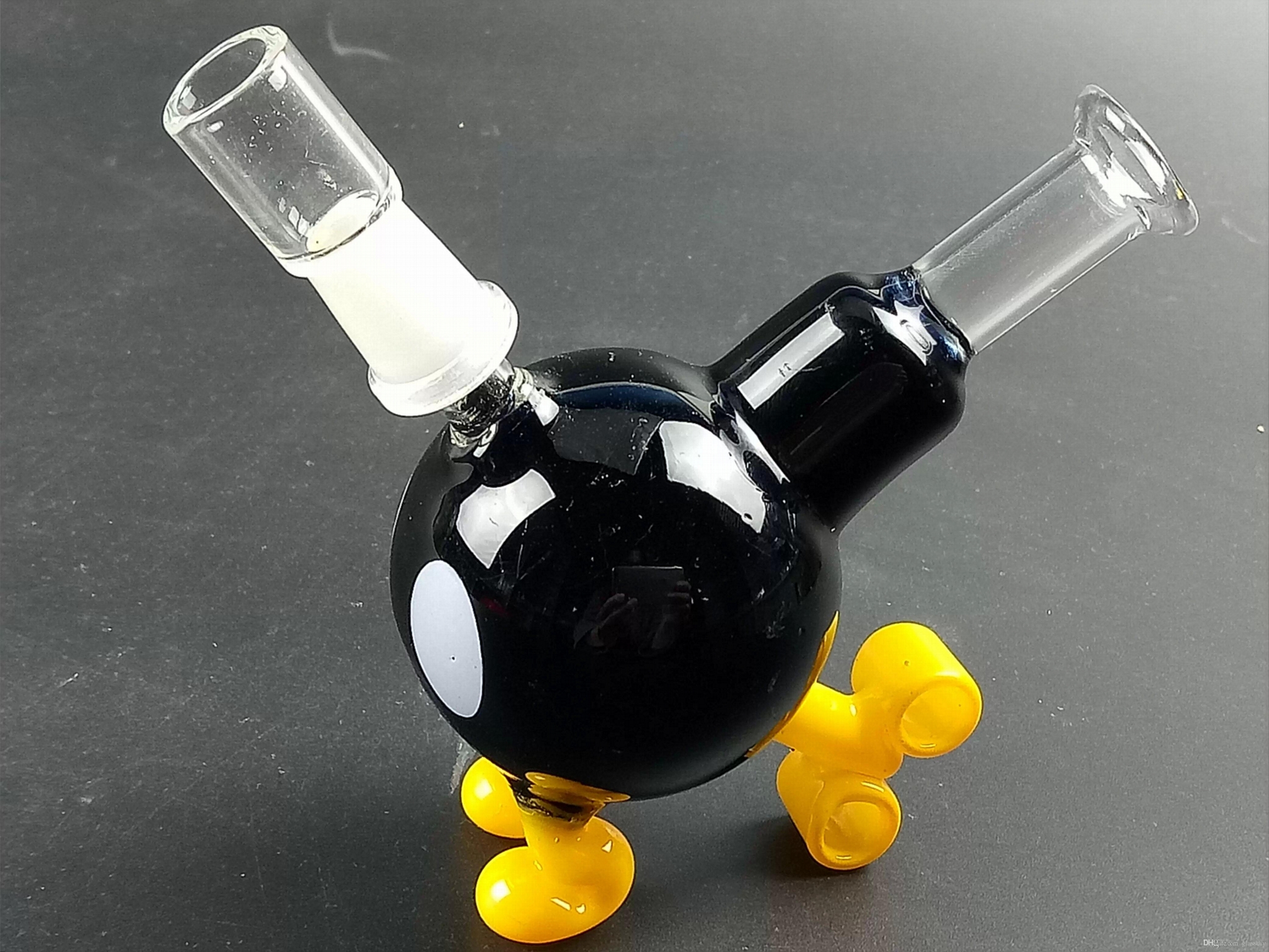 Mini Cute Black Beaker Glass Bong Hookahs Yellow Holder 10CM water pipe ...