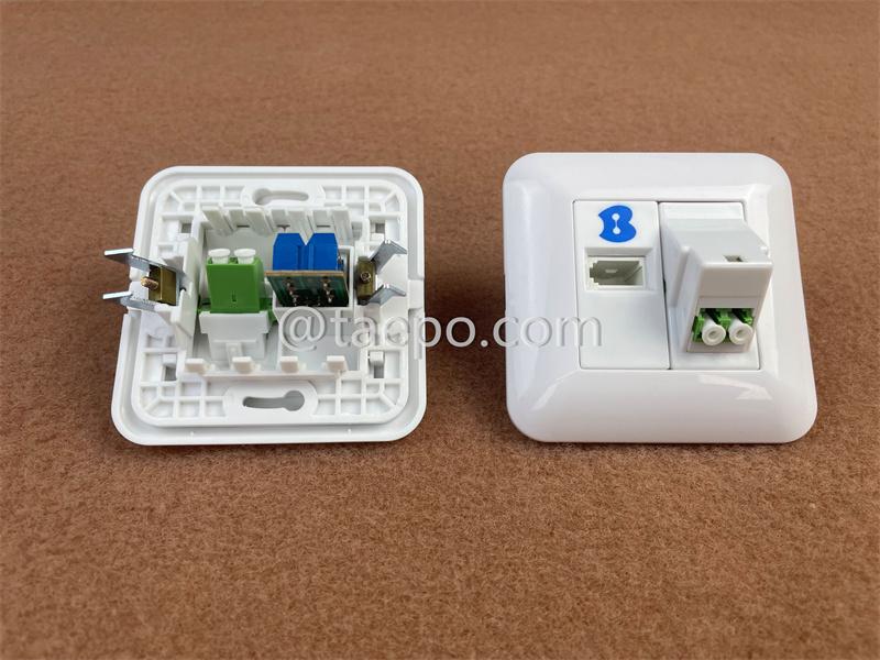 Fiber optic wall outlet with LC APC adapter duplex and 1-port UK socket ...